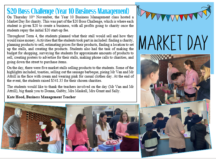 $20 Boss Challenge (Year 10 Business Management)
