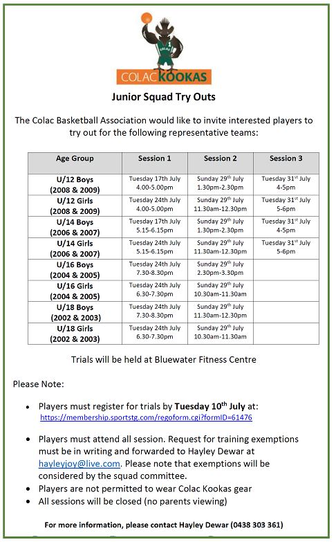 Colac Kookas Squad Try Outs