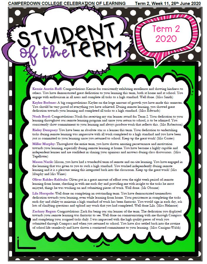 Celebration of Learning: Term 2